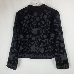 Zara | Jackets & Coats | Zara Velvet Jacket Black Floral Embroidered ...